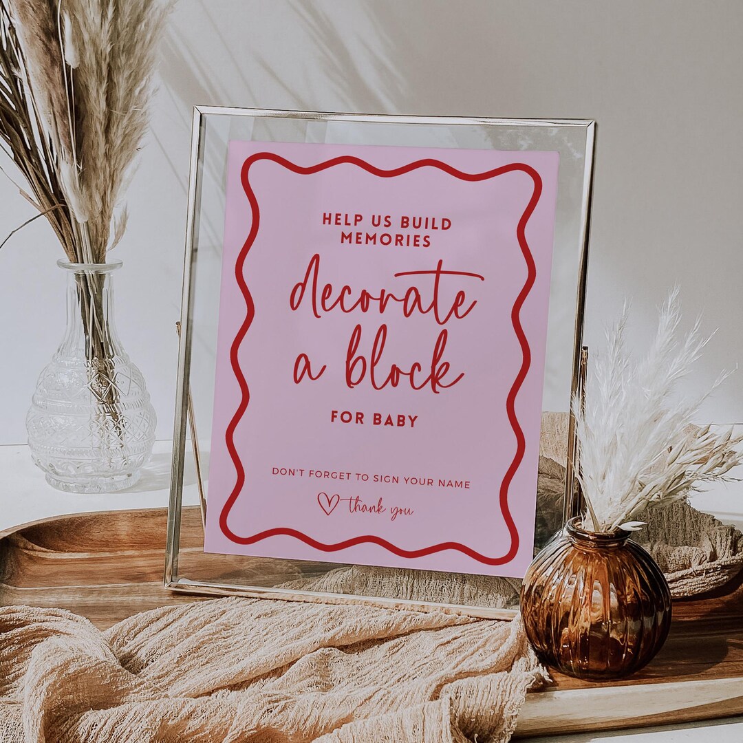Decorate A Block for Baby Sign Pink Red Wave, Girl Baby Shower Sprinkle ...