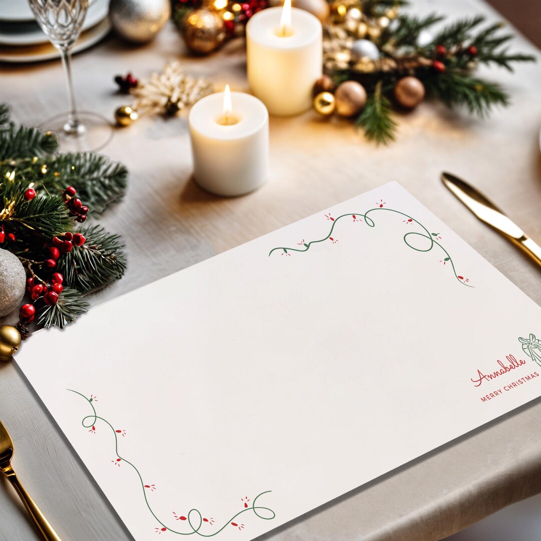 Christmas Placemats Printable, Hand Drawn Place Setting Xmas Dinner ...