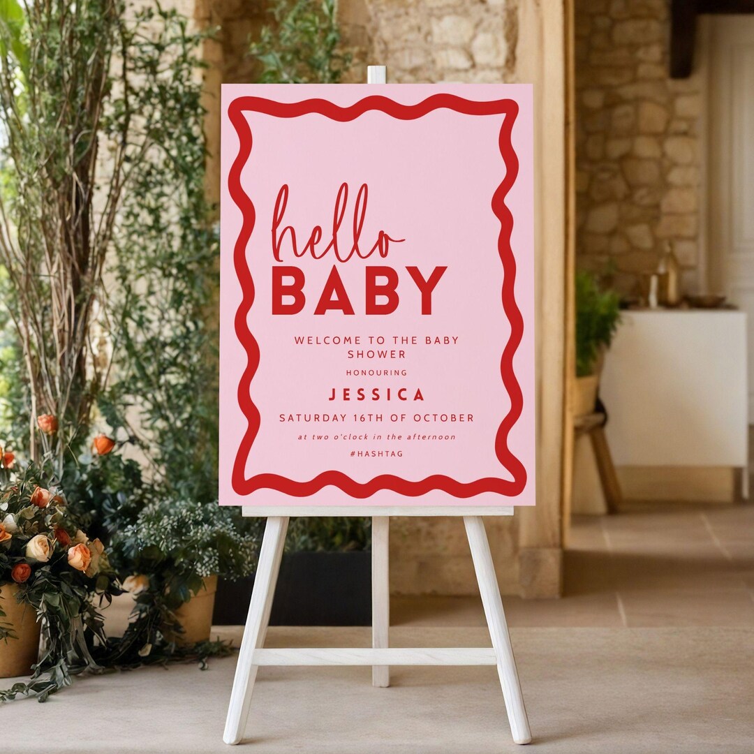 Pink and Red Baby Shower Sign Template Baby Shower Welcome Sign Hand ...