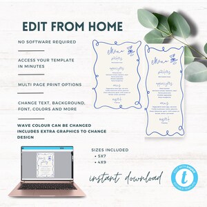 Hens Party Menu Wavy Border Template, Bridal Shower Bachelorette Modern ...