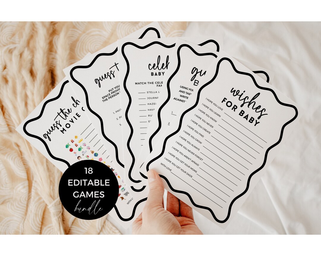Wavy Printable Games, Most Fun Baby Shower Bundle, Editable Retro ...