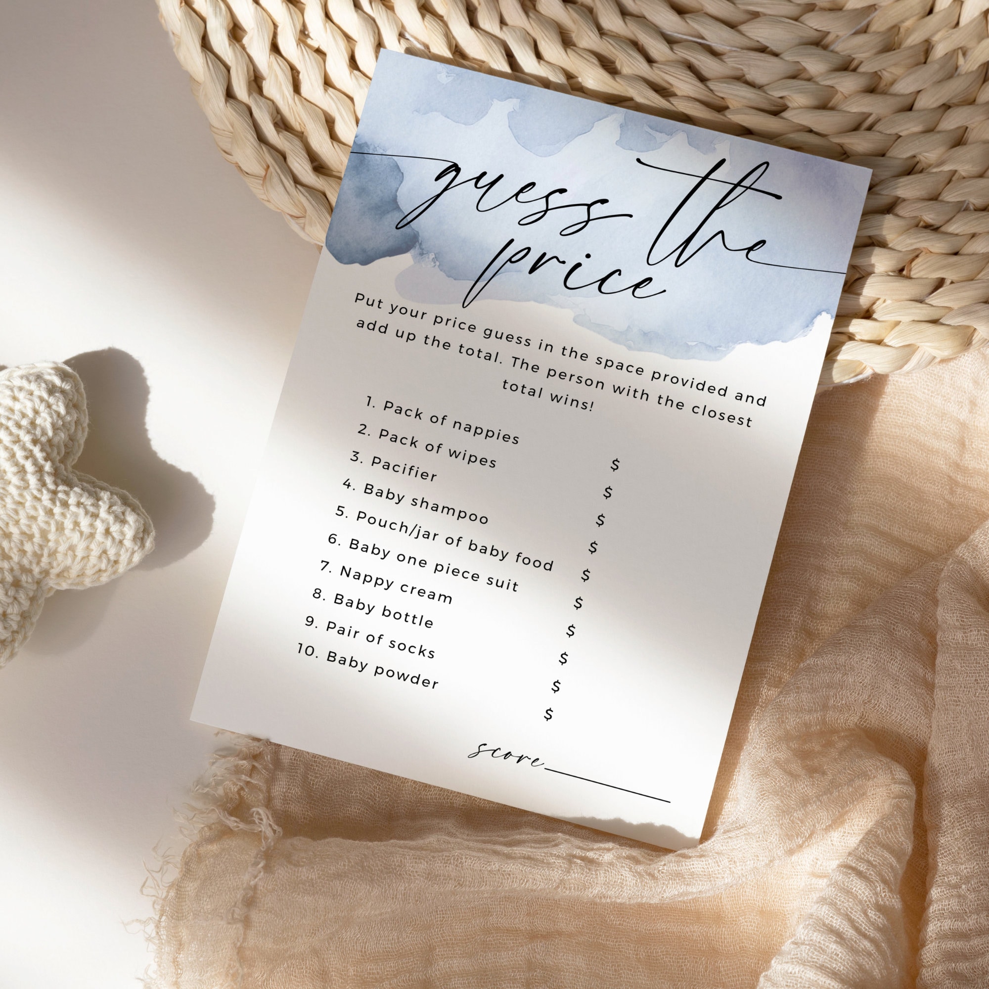 Guess the Price Baby Shower Game Watercolour Dusty Blue Fun - Etsy