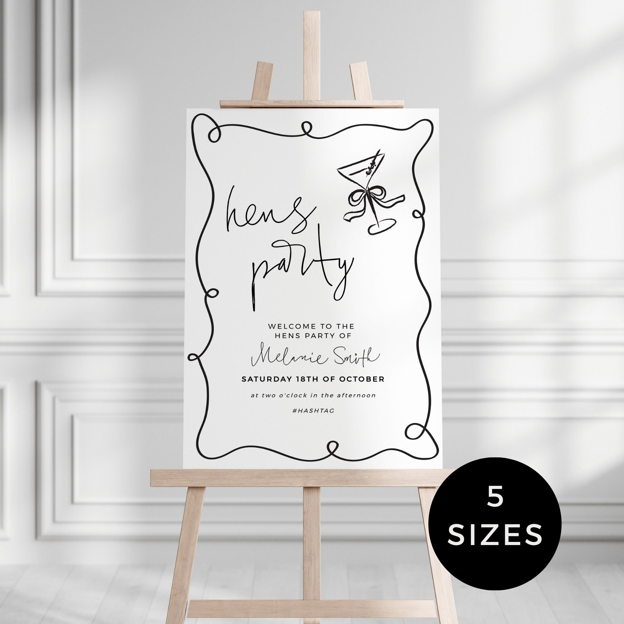 Hens Party Welcome Sign With Wavy Border, Bridal Shower Bachelorette ...