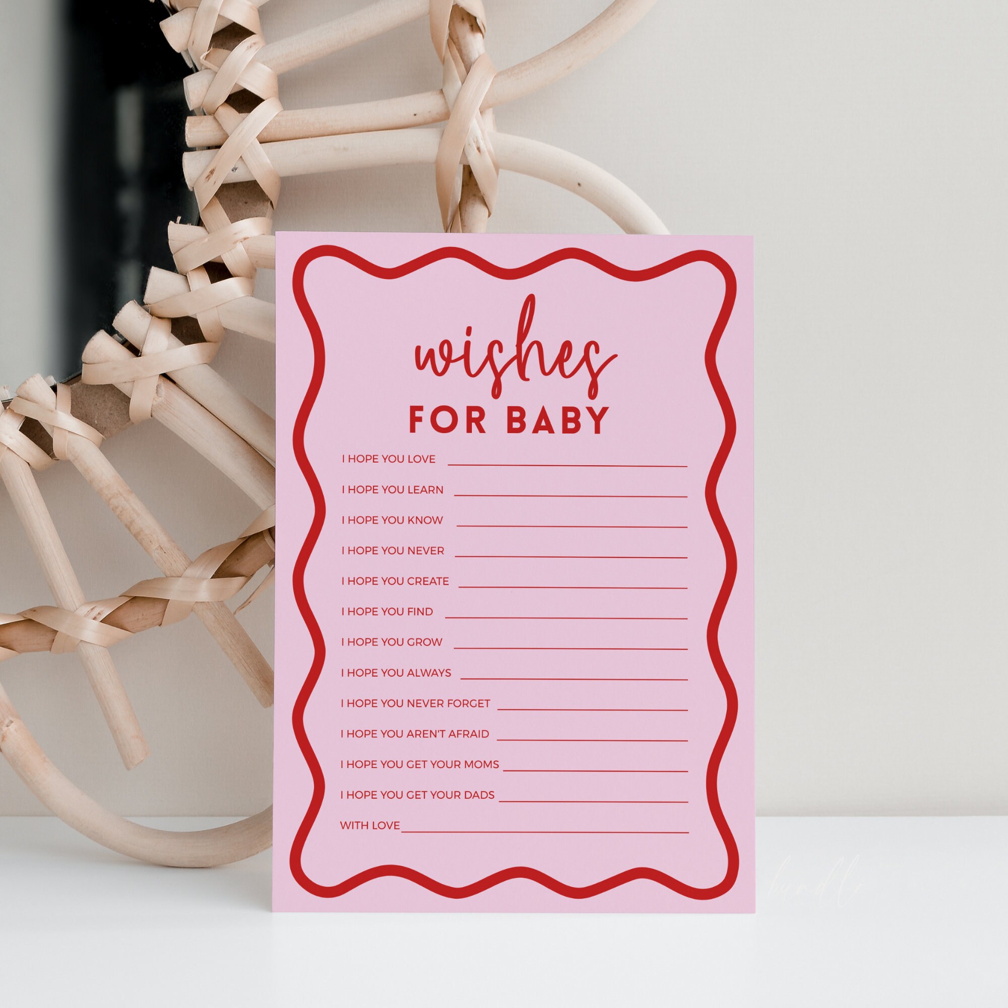 Wishes for Baby Most Fun Baby Shower Games, Retro Pink Thin Wavy Border ...