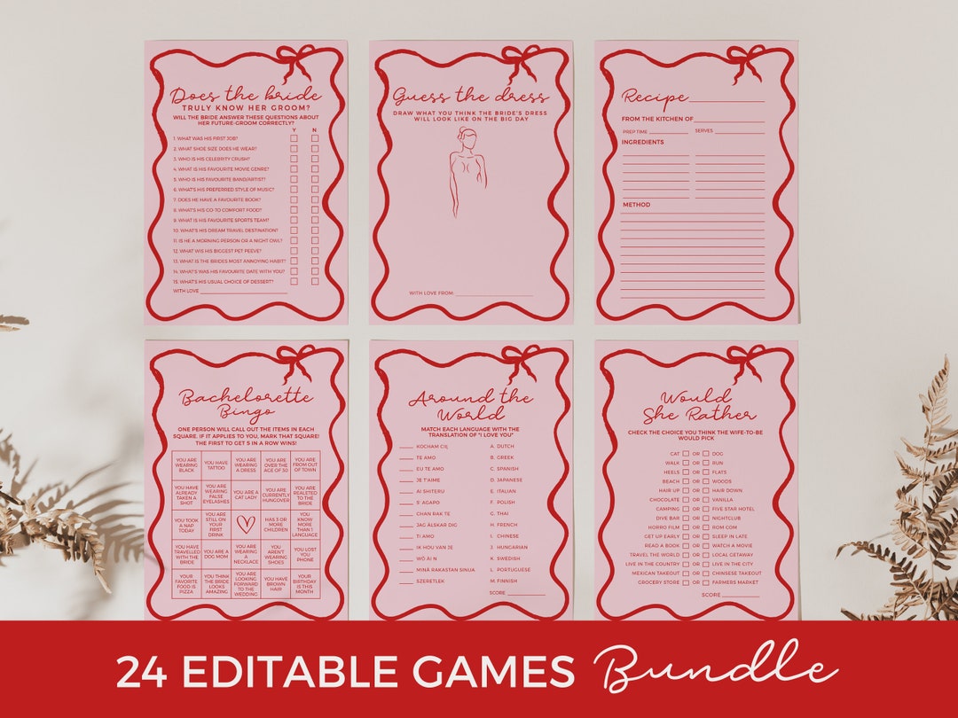 Wavy Border Template Bridal Shower Games, Red and Pink Bachelorette ...