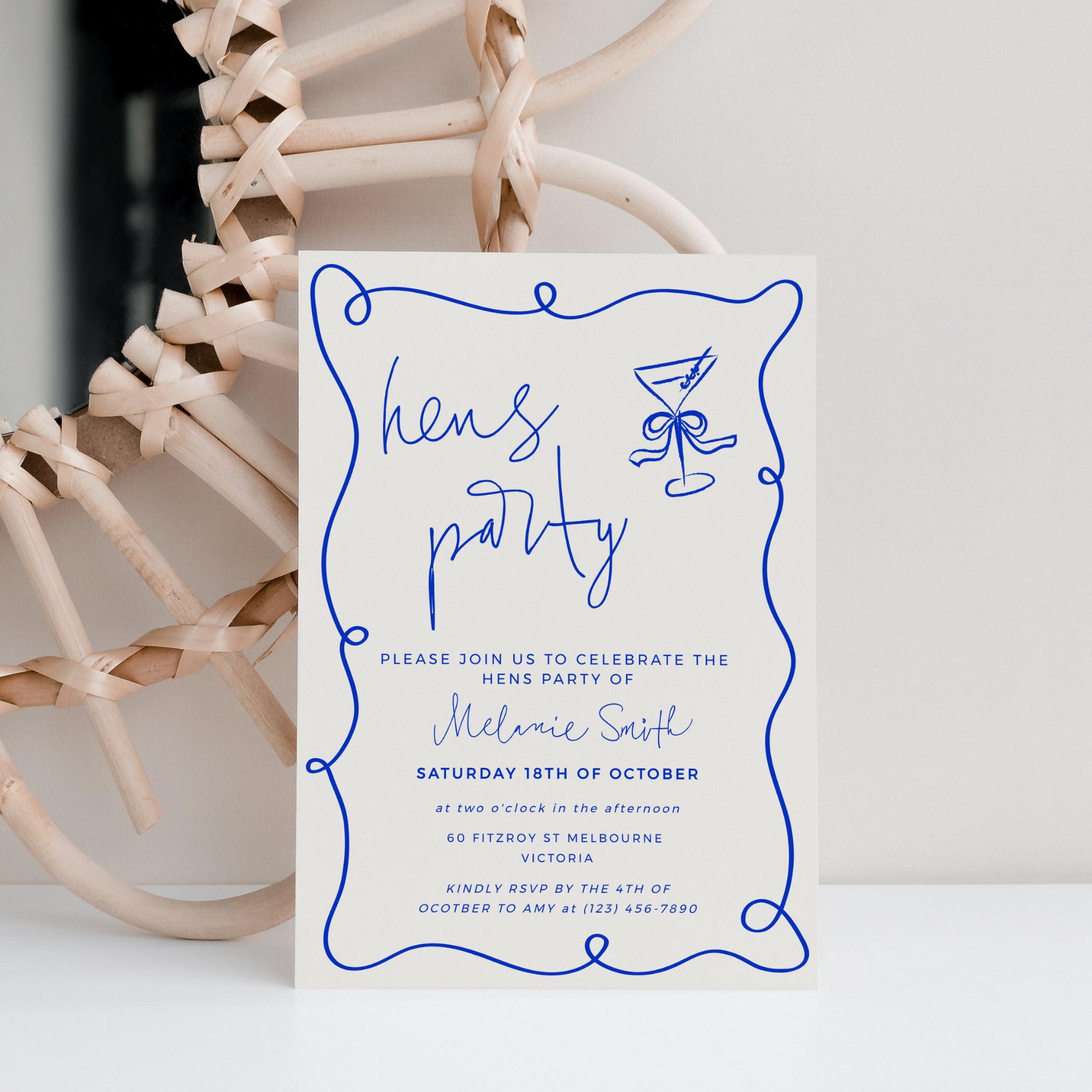 Wavy Border Hens Party Invite, Bridal Shower Bachelorette Invitation ...