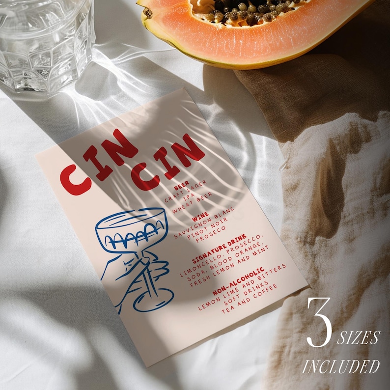 Bar Menu Template Italian Summer Cin Cin Cheers Drink Wedding Bar Menu ...