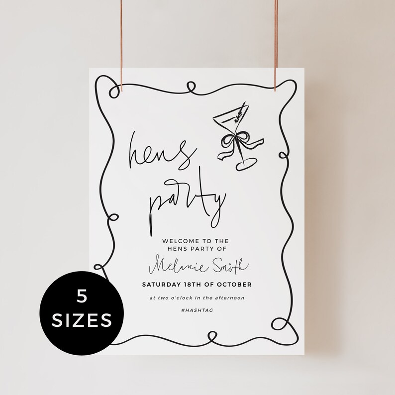Hens Party Welcome Sign With Wavy Border, Bridal Shower Bachelorette ...