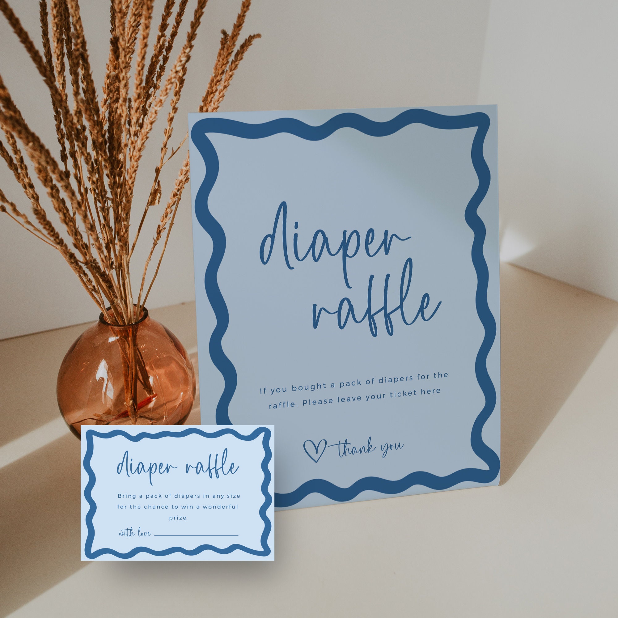 Wavy Border Template Diaper Raffle Sign, Template Editable Dusty Blue ...