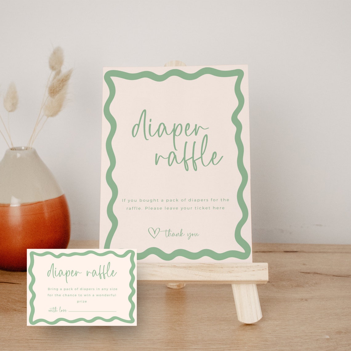 Sage Green Diaper Raffle Wavy Retro Border Sign Template - Etsy