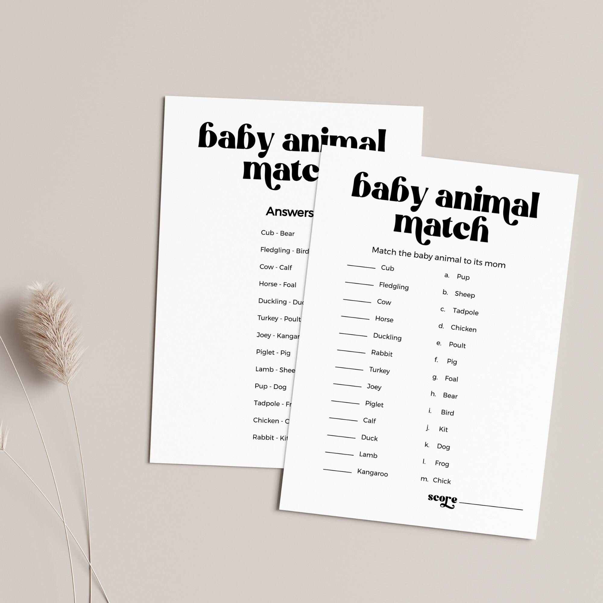 Baby Animal Name Game Baby Shower Game Modern Design, Gender Neutral ...