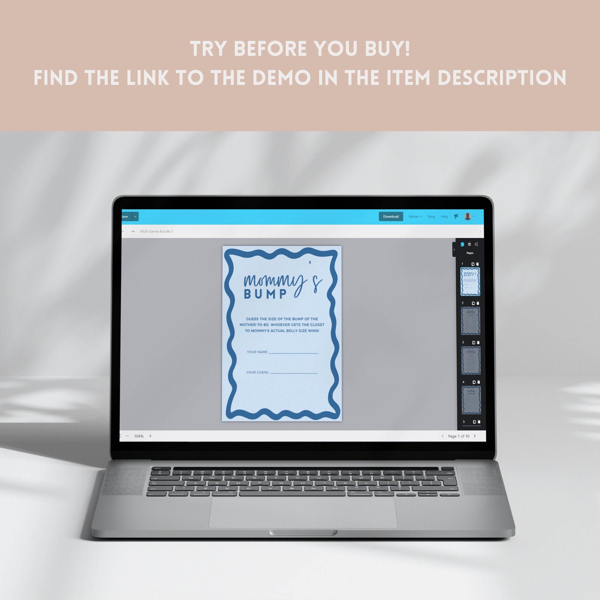 Wavy Border Template Diaper Raffle Sign, Template Editable Dusty Blue ...