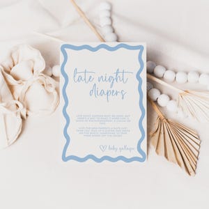 Late Night Diapers Note Sign, Boho Blue Beige Wavy Hand Drawn Retro ...