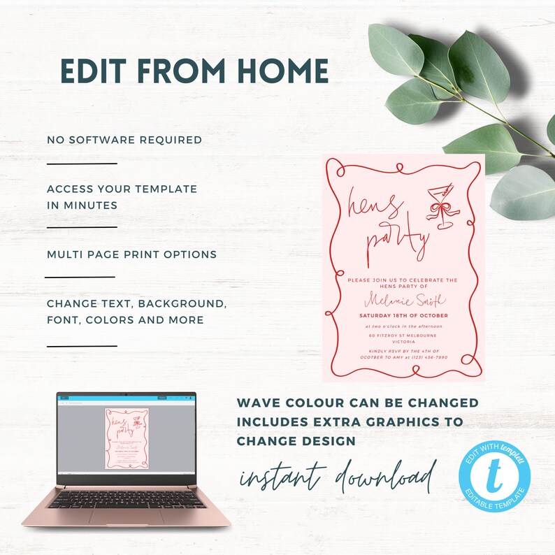 Wavy Border Hens Party Invite, Bridal Shower Bachelorette Invitation ...