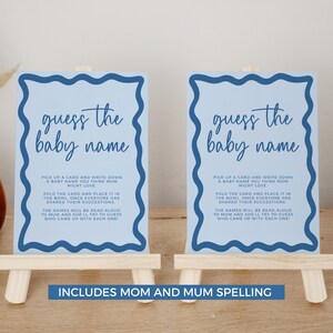 Guess the Baby Name Game Dusty Blue Boy Baby Shower Sprinkle Wavy Retro ...