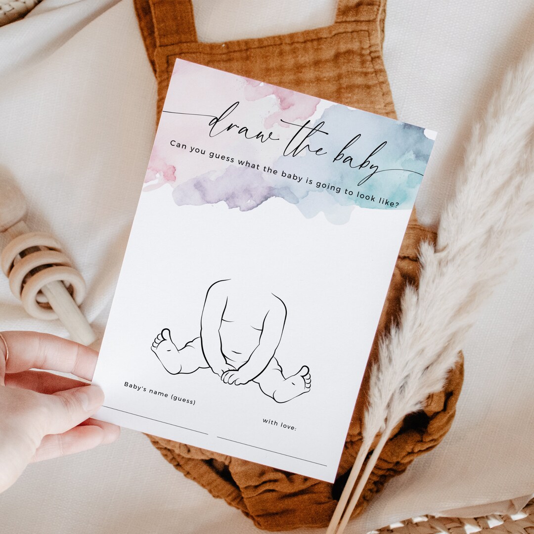 Draw the Baby Gender Reveal Baby Shower Game Watercolour - Etsy