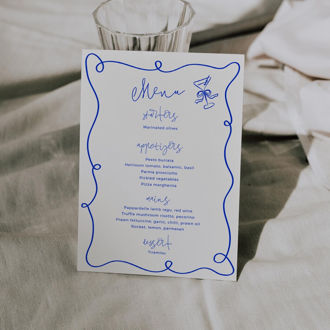 Hens Party Menu Wavy Border Template, Bridal Shower Bachelorette Modern ...