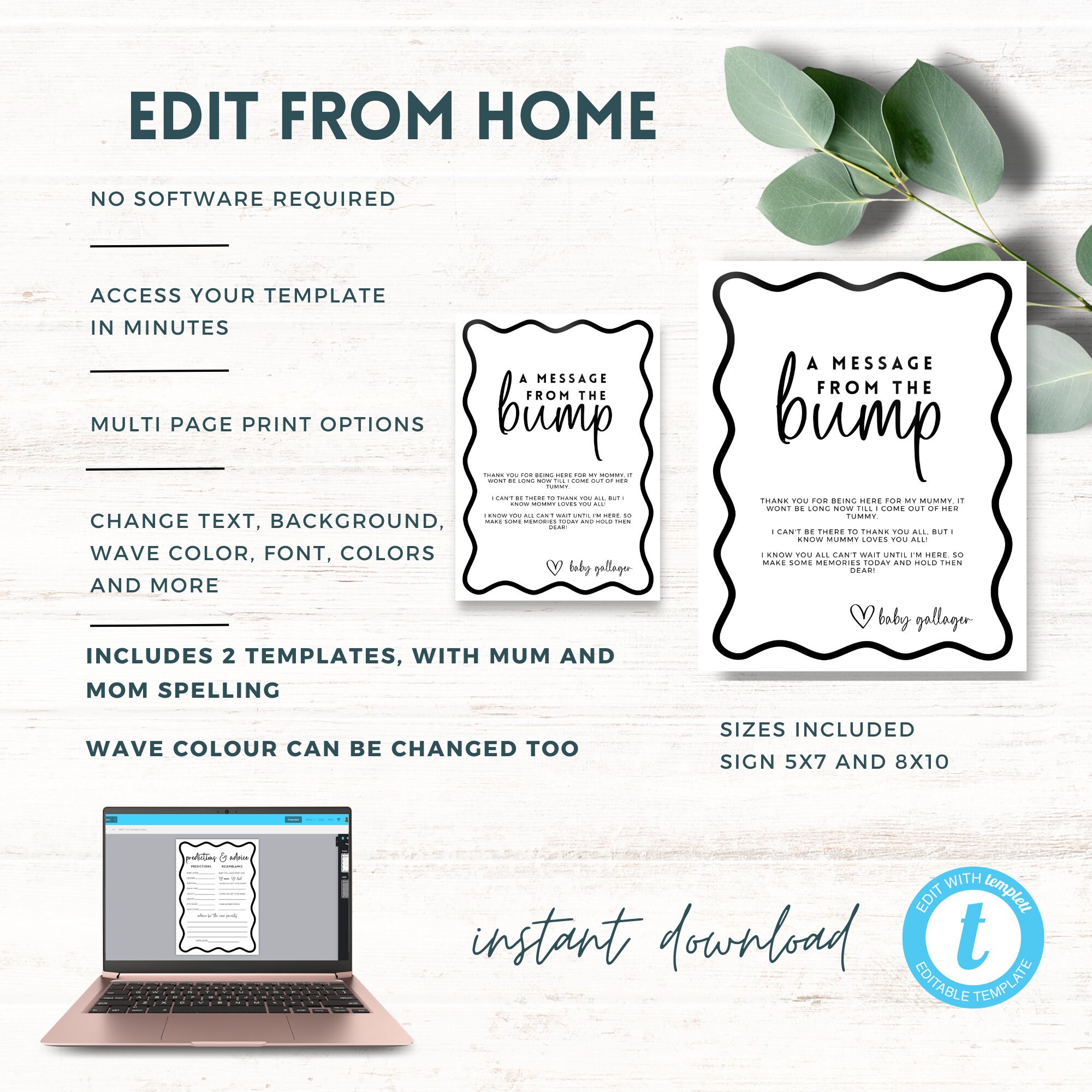 Wavy Retro Border Gender Neutral Message From the Bump Baby Sign ...