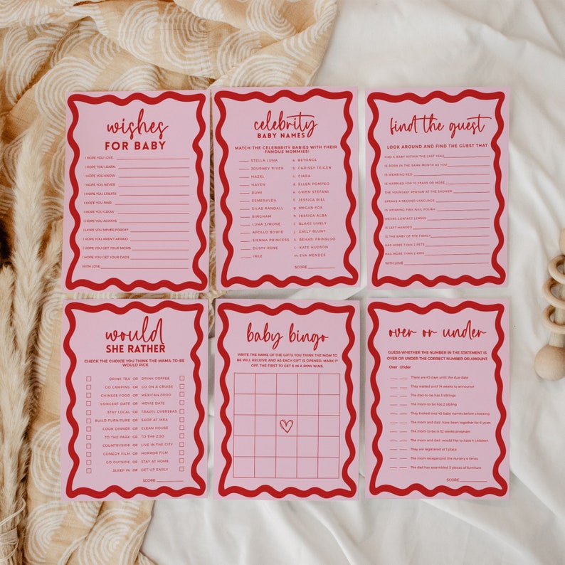 Wavy Printable Games, 18 Most Fun Baby Shower Bundle, Editable Retro ...