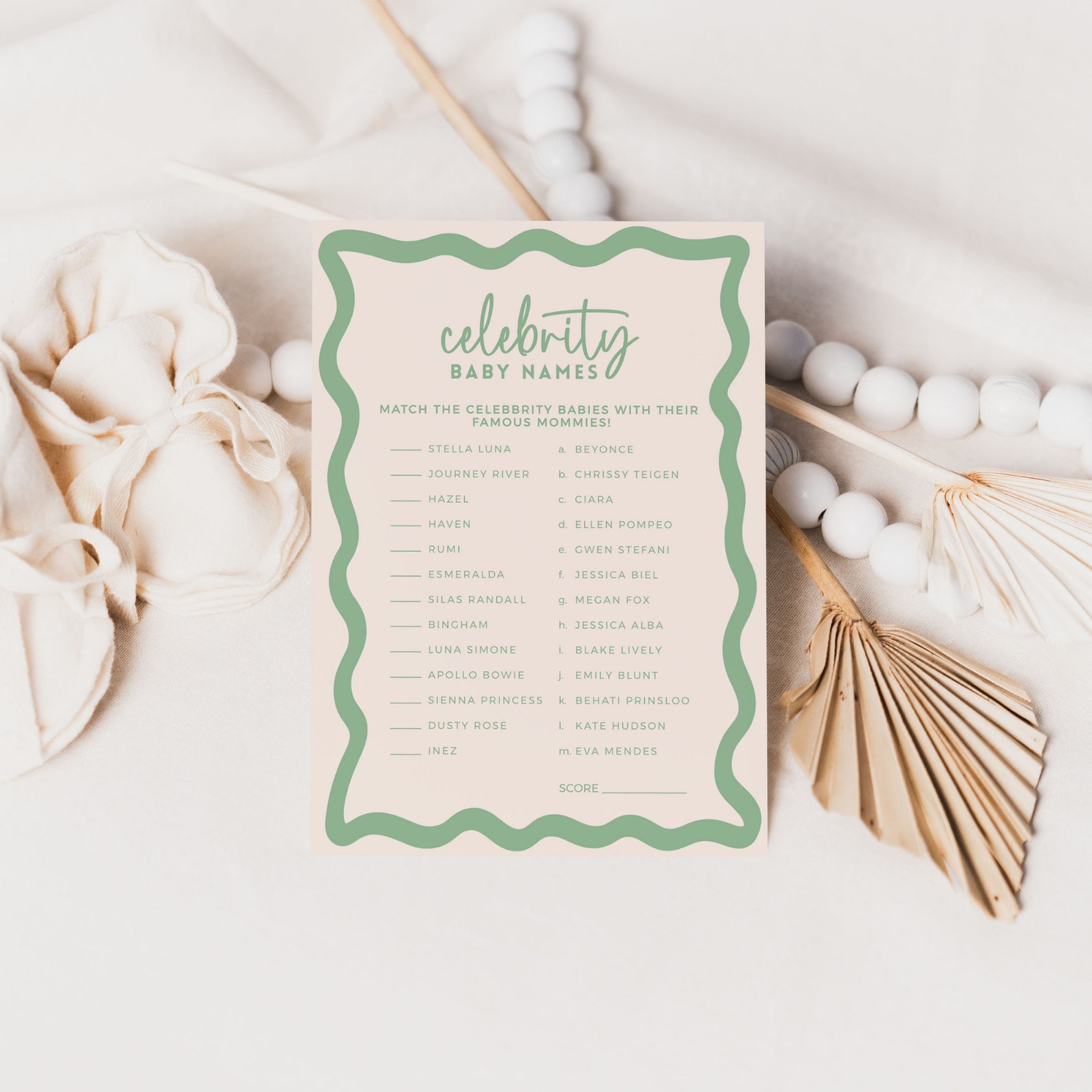 Celebrity Name Game Fun Baby Shower Games Gender Neutral Sage Green ...