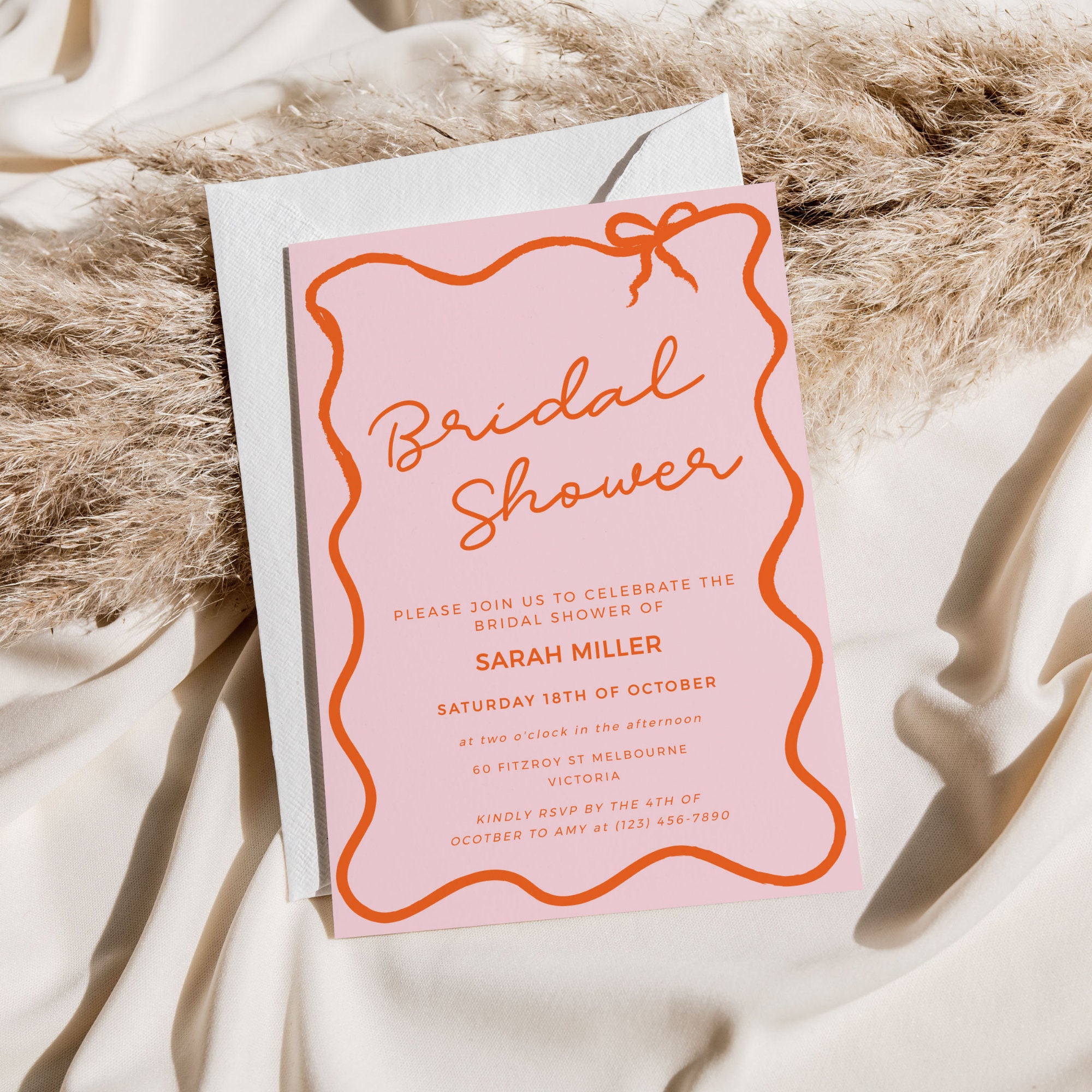 Bow Wavy Border Template Bridal Shower Invitation, Hens Party ...