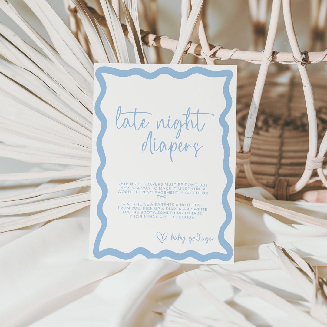 Late Night Diapers Note Sign, Boho Blue Beige Wavy Hand Drawn Retro ...