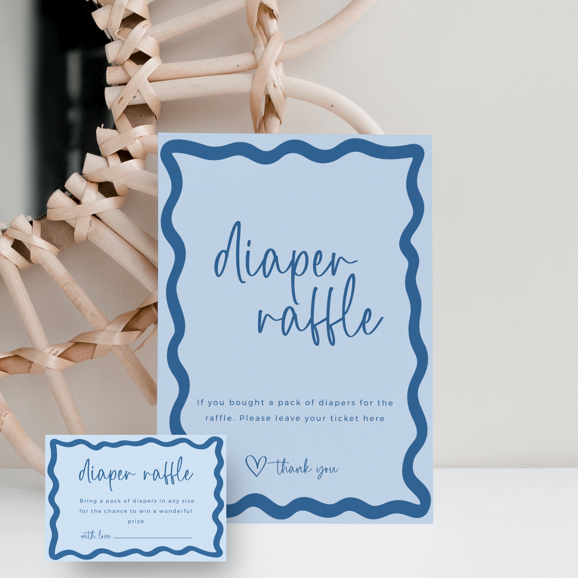 Wavy Border Template Diaper Raffle Sign, Template Editable Dusty Blue ...