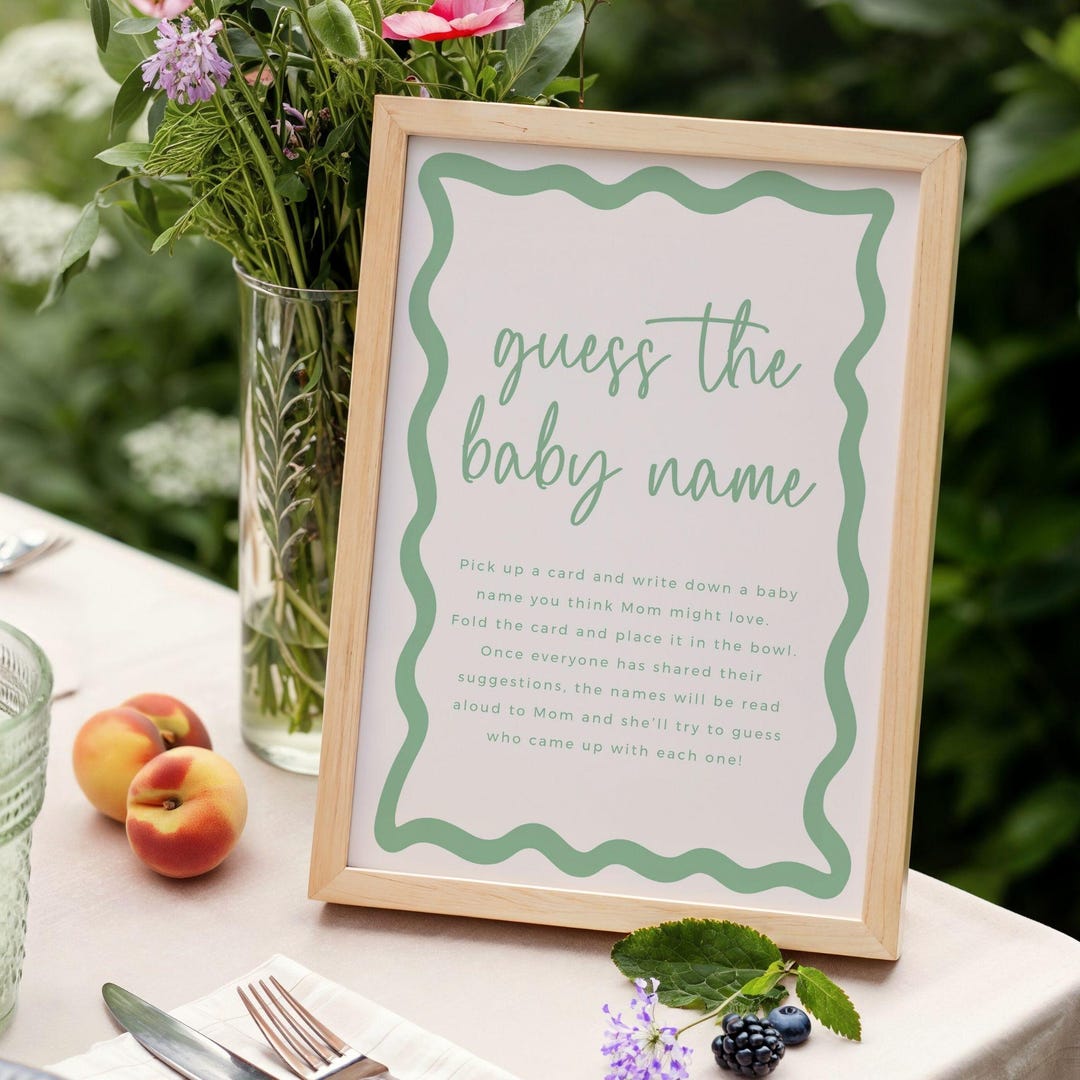Guess the Baby Name Game Sage Green Themed Baby Shower Game Gender ...