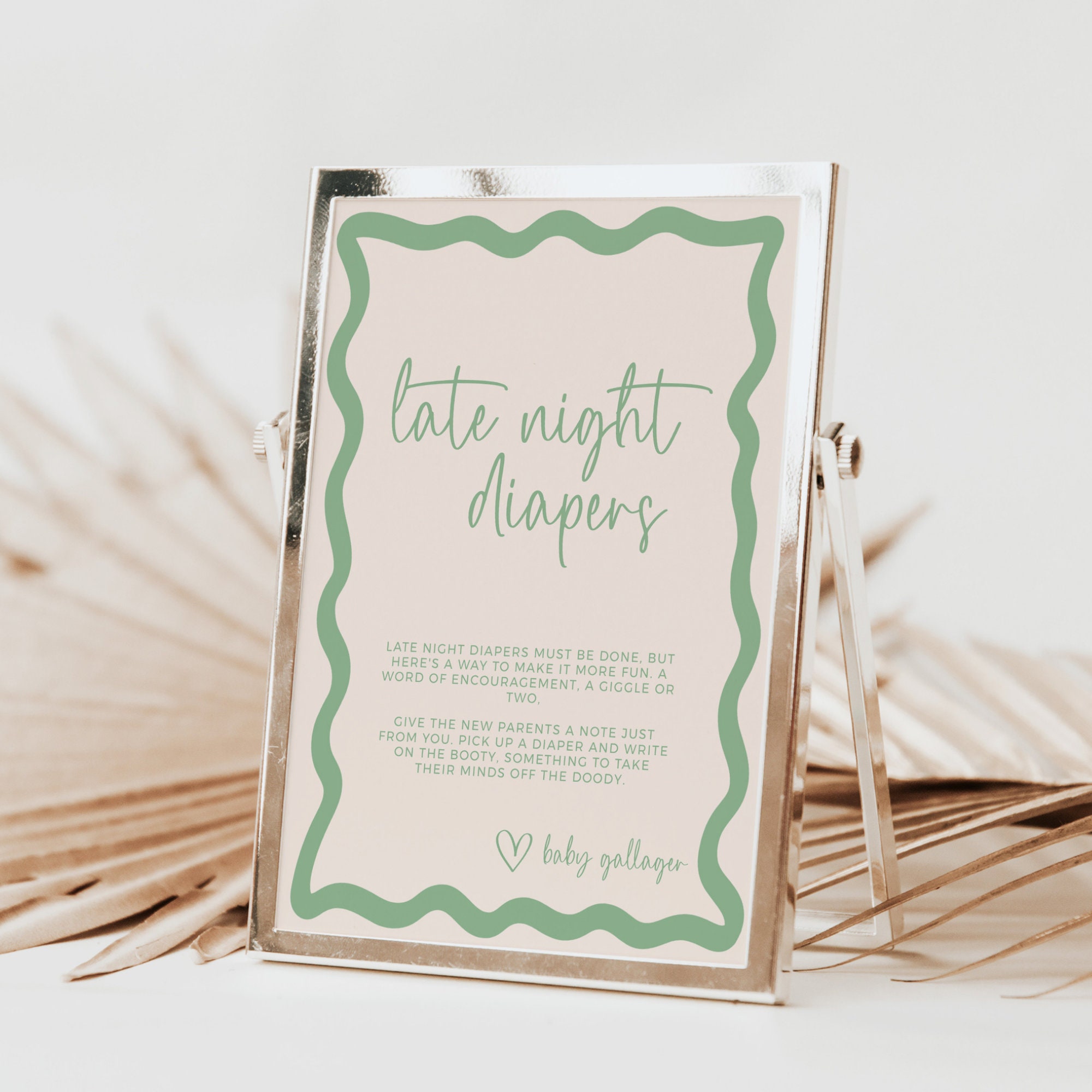 Late Night Diapers Note Sign, Sage Green Wavy Retro Border, Nappy ...
