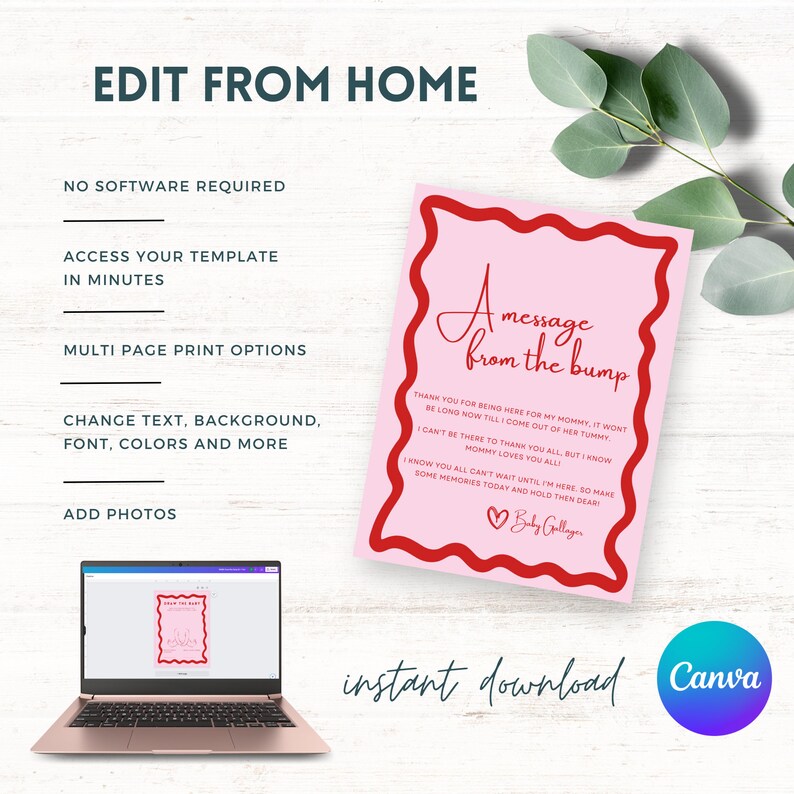 Wavy Retro Border Message From the Bump Baby Sign Canva - Etsy