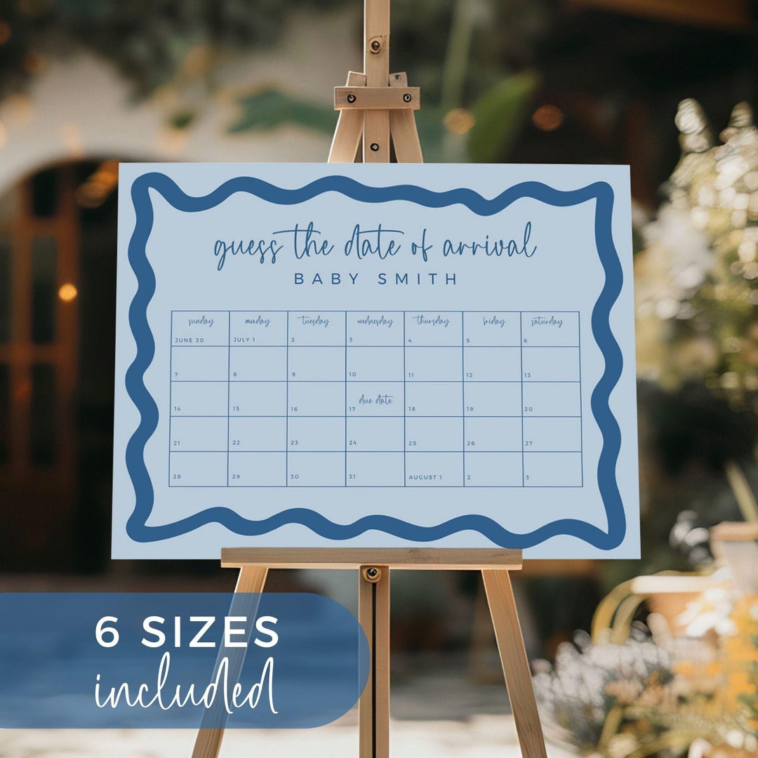 Baby Shower Game Guess the Arrival Date Calendar Due Date Game Blue Boy ...