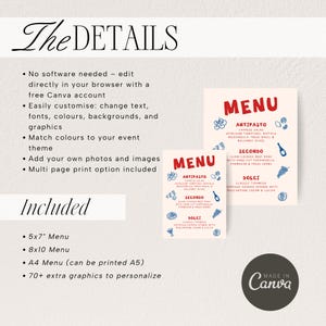 Italian Summer Menu Dinner Party Editable Hand Drawn Birthday Menu ...