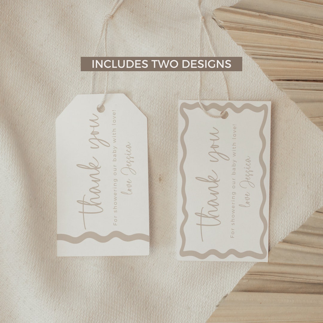 Gender Neutral Wave Border Template Thank You Cards, Printable Baby ...