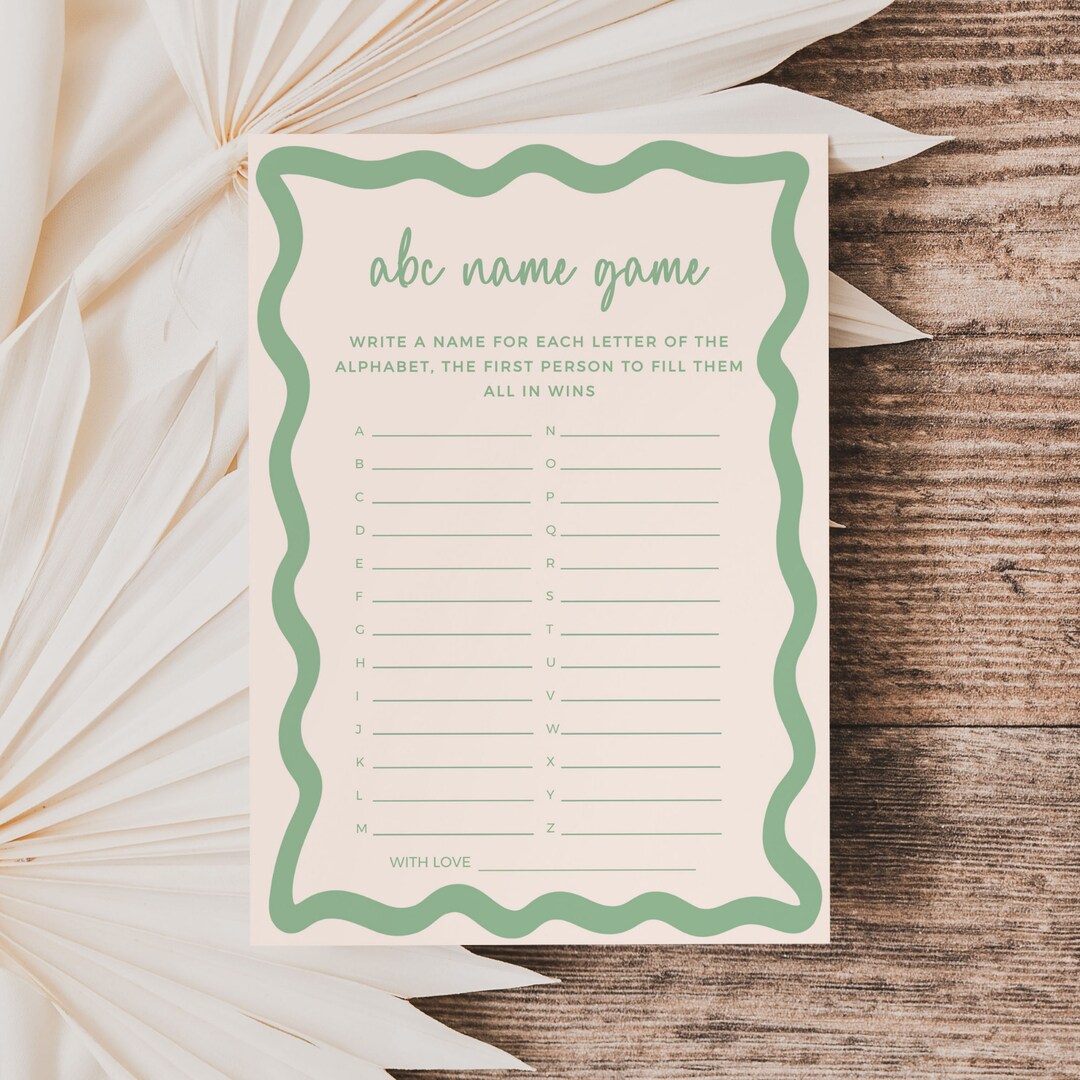 Wavy Border Template Baby Shower Games ABC Name Game, Gender Neutral ...