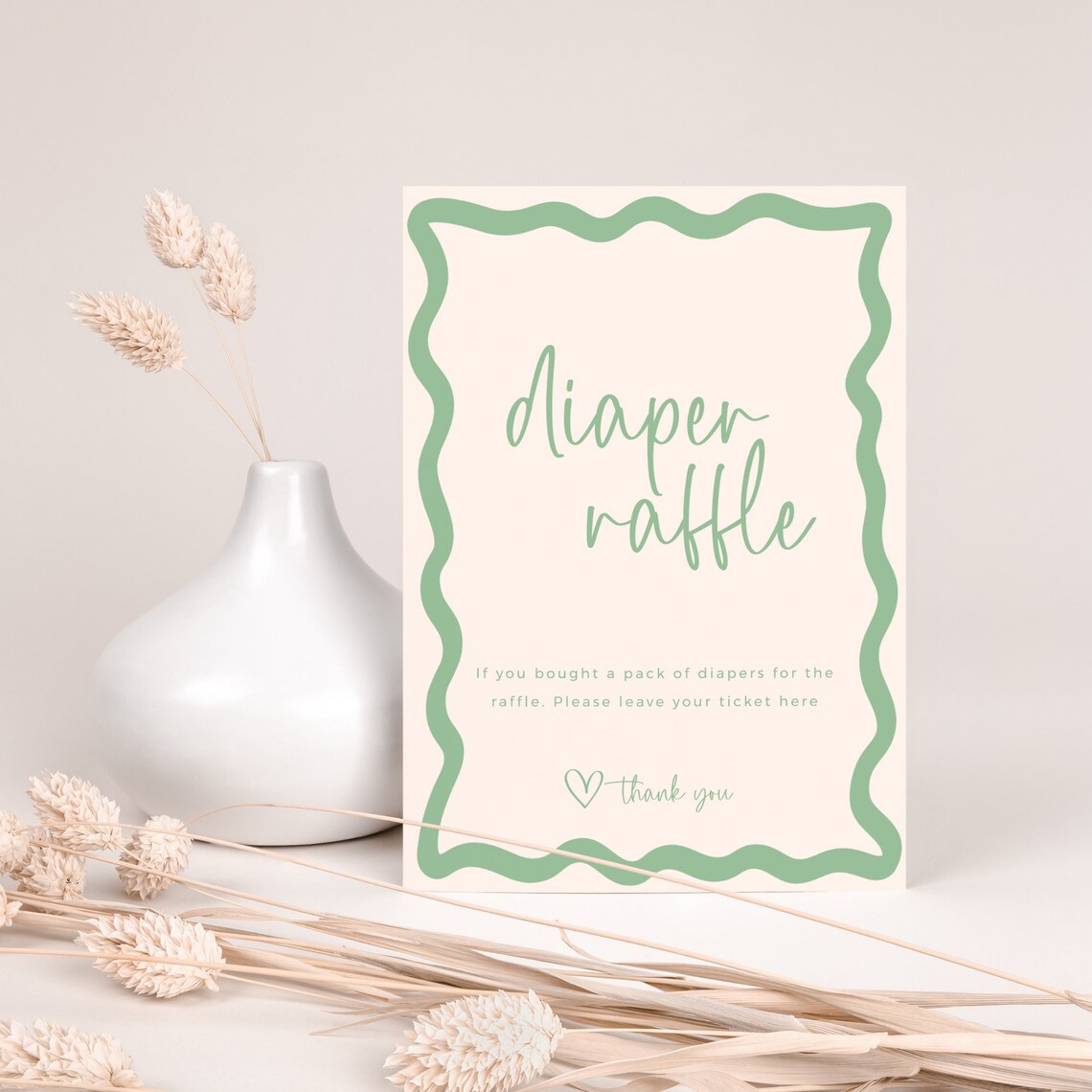 Sage Green Diaper Raffle Wavy Retro Border Sign Template - Etsy