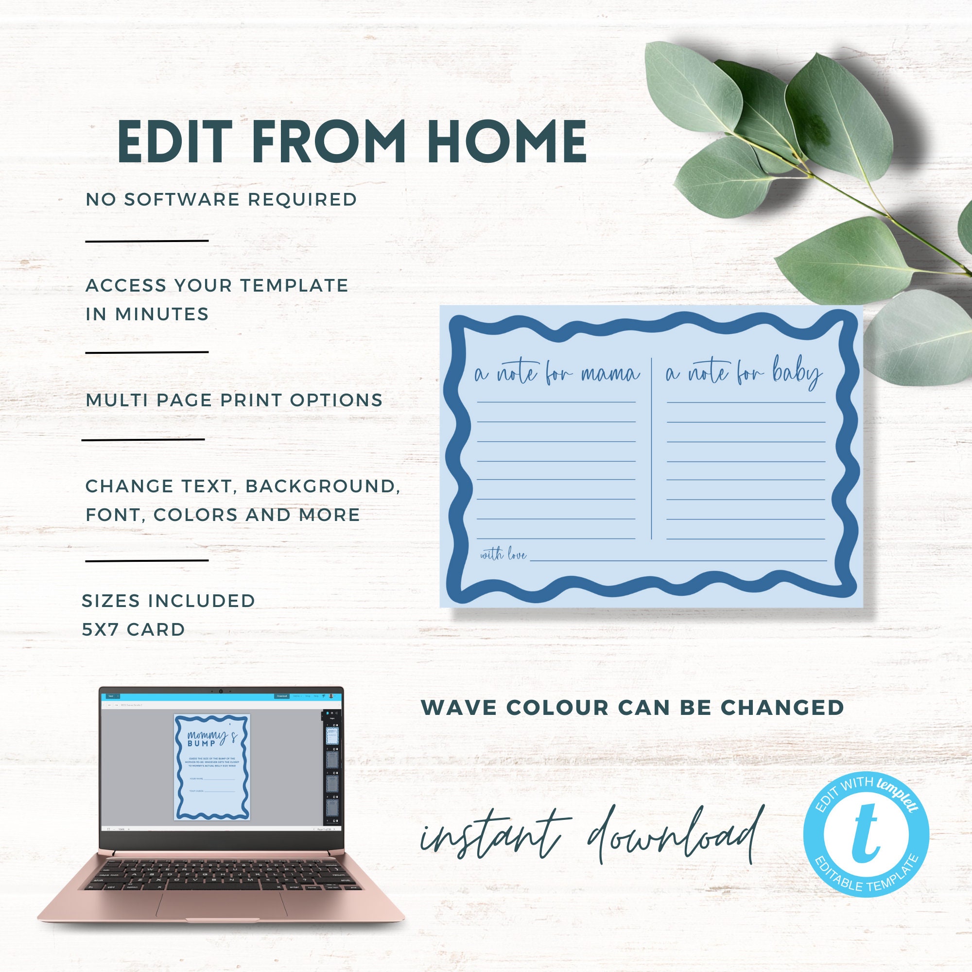 Wavy Border Template A Note for Mama and A Note for Baby, Retro Blue ...