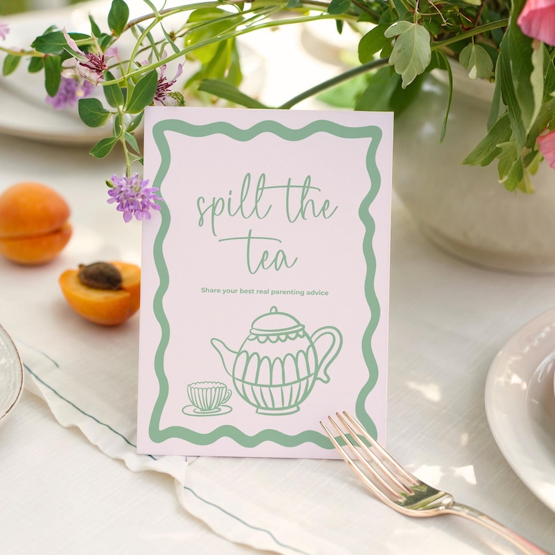 Spill the Tea Baby Shower Game Template Sage Green Editable Canva Baby ...