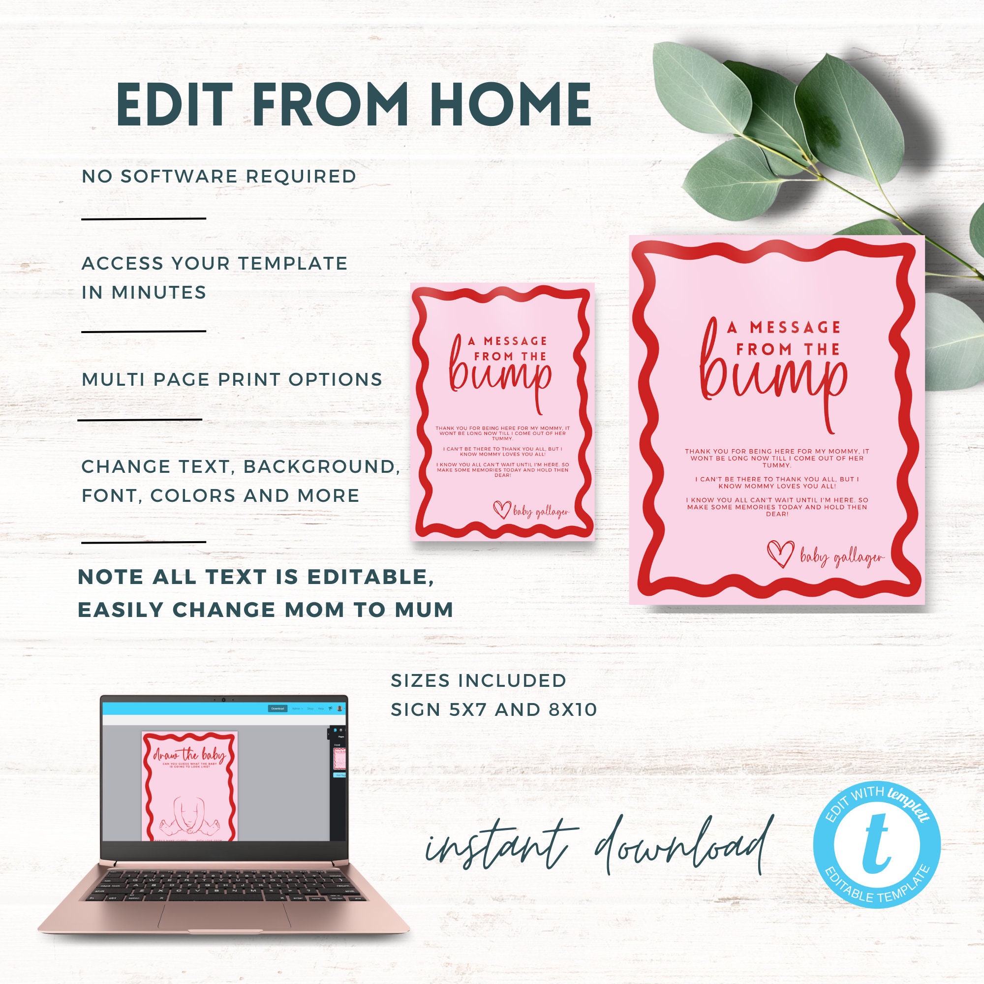 Wavy Retro Border Message From the Bump Baby Sign, Template Editable ...