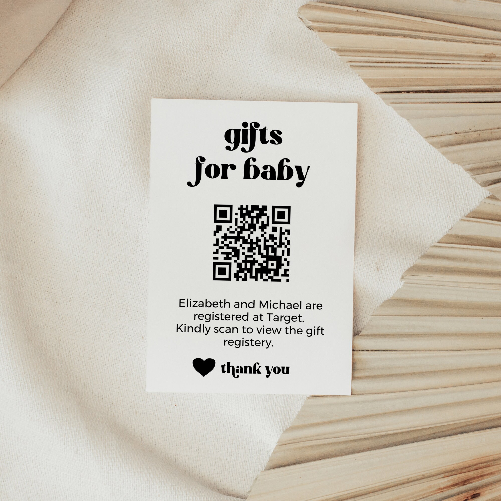 Baby Registry Card QR Code for Baby Shower, Gifts for Baby Editable ...