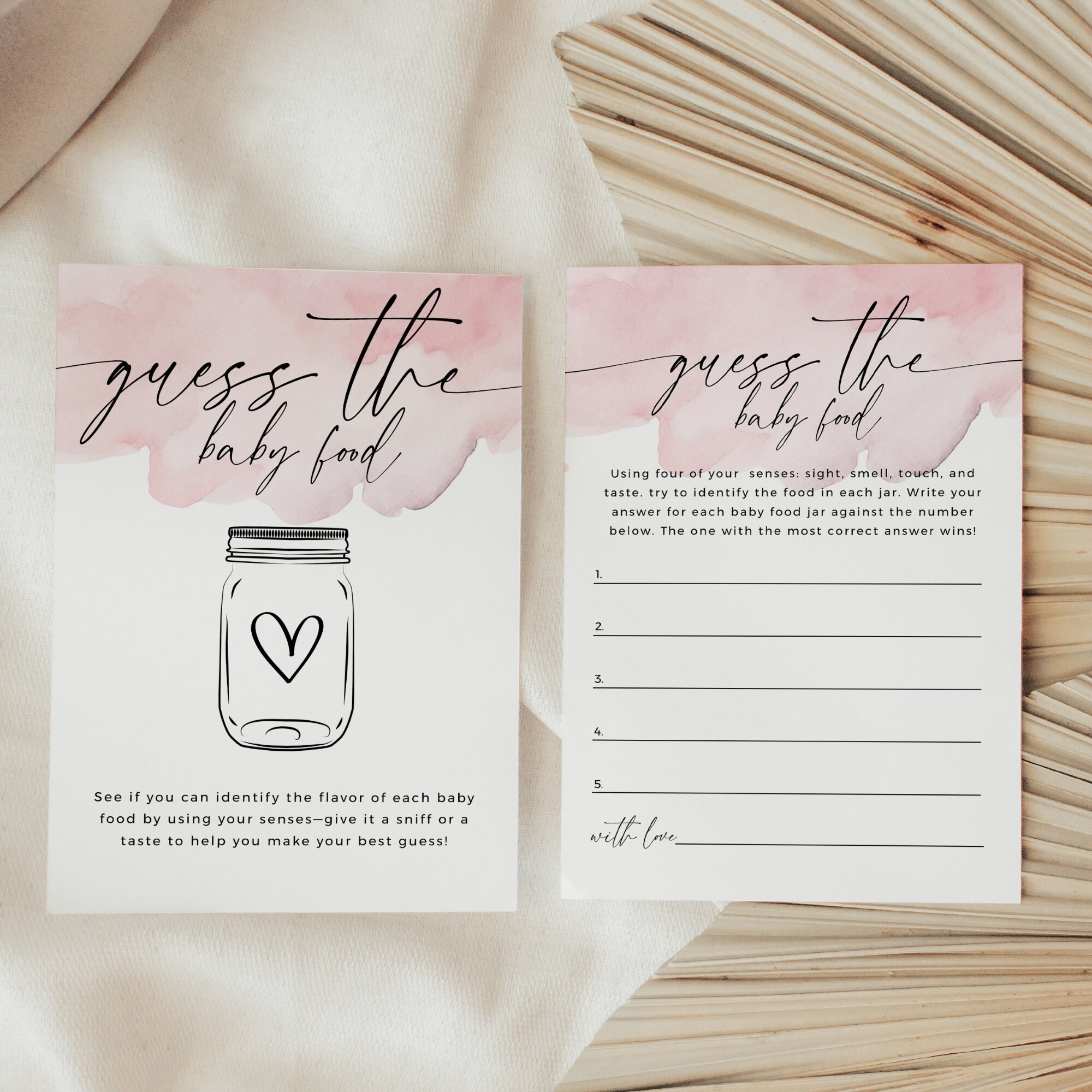 Guess the Baby Food Sign and Game Cards, Baby Shower Blush Pink ...