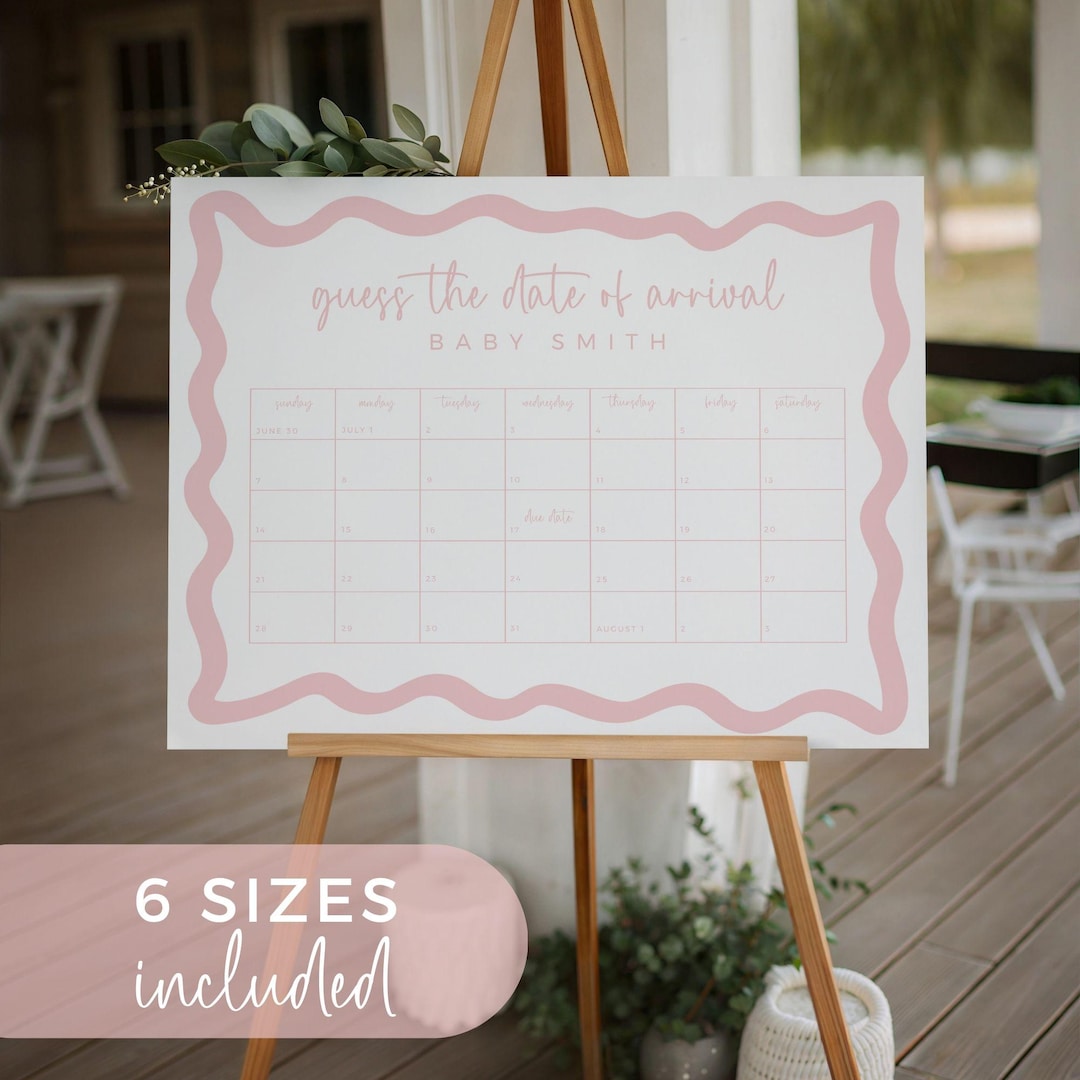Guess the Due Date Calendar Pink Girl Baby Shower Game Arrival Due Date ...