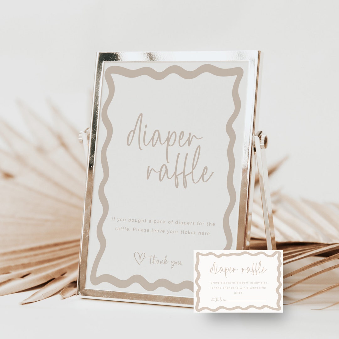 Gender Neutral Diaper Raffle Wavy Retro Border Sign, Template Editable ...