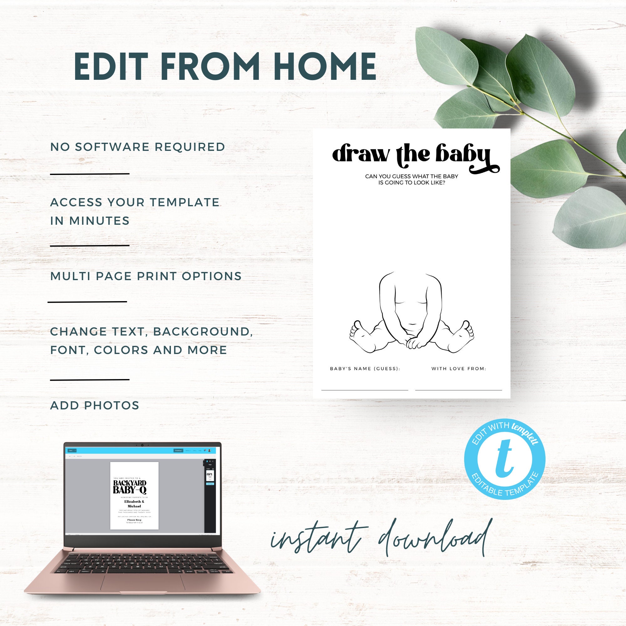 Draw the Baby Game Baby Shower Game Modern Design, Gender Neutral, Fun ...