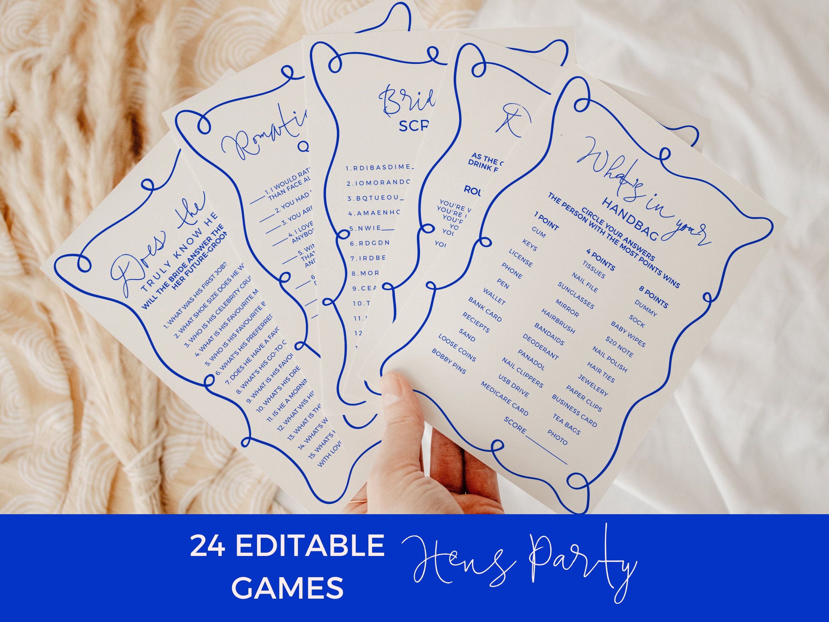 Wave Hens Party Games Bundle Wavy Border, Bachelorette Bridal Shower ...