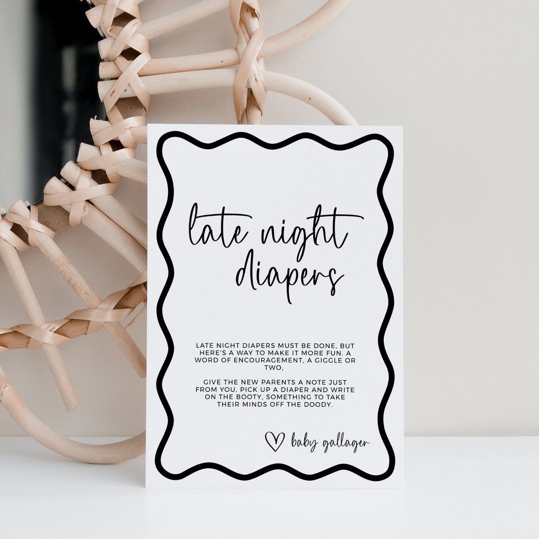 Gender Neutral Late Night Diapers Note Sign, Wavy Retro Border, Nappy ...