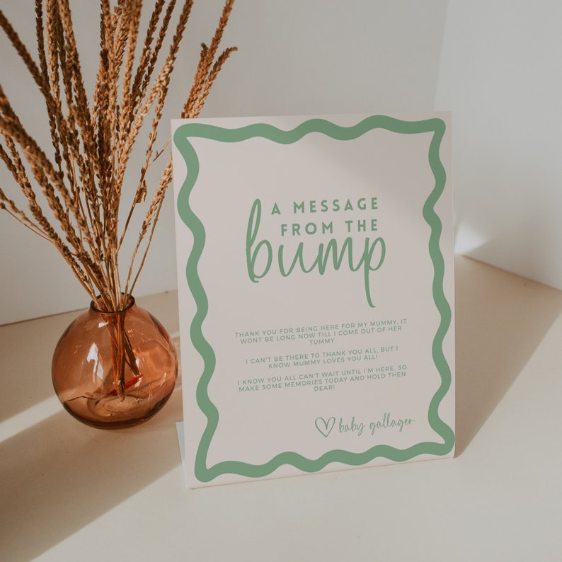 Gender Neutral Wavy Retro Border Message From the Bump Baby Sign ...