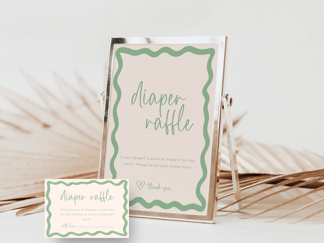 Sage Green Diaper Raffle Wavy Retro Border Sign, Template Editable ...
