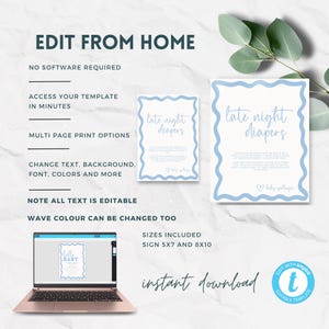 Late Night Diapers Note Sign, Boho Blue Beige Wavy Hand Drawn Retro ...