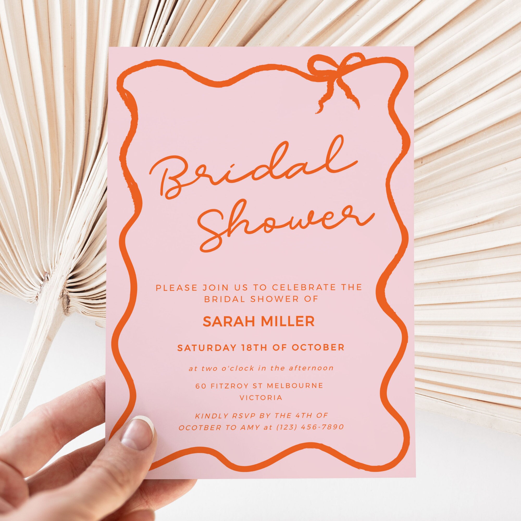 Bow Wavy Border Template Bridal Shower Invitation, Hens Party ...