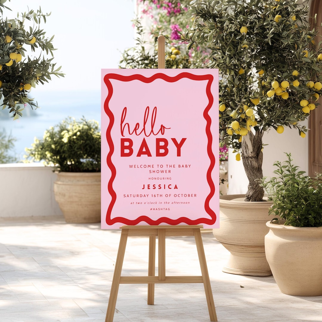 Pink and Red Baby Shower Sign Template Baby Shower Welcome Sign Hand ...